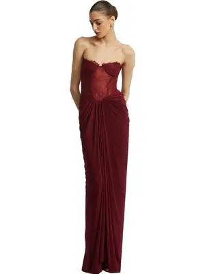 Bcbgmaxazria Lace And Jersey Strapless Gown Cabernet