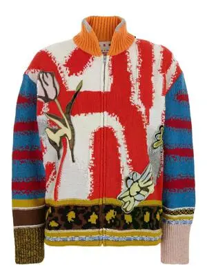 Marni Patchwork Appliqué Cardigan - Red