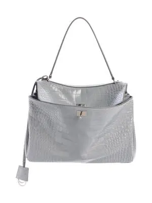 Balenciaga Medium Rodeo Croc-embossed Handbag - 1142 Cloud Grey