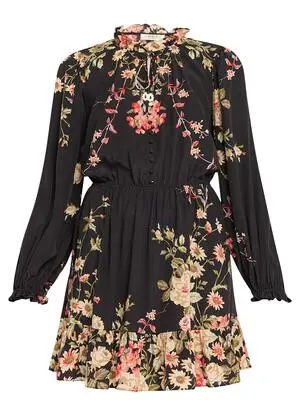 Sea Floral Long-sleeve Mini Dress - Multi