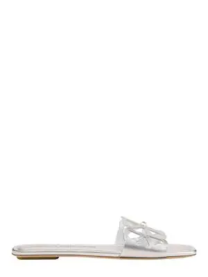 STUART WEITZMAN Jasmine Metallic Cutout Flat Slide Sandals - Silver