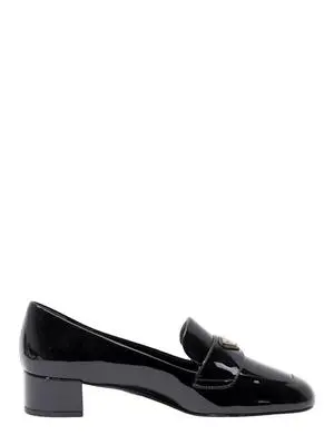 Prada Patent Leather Heeled Loafers - Black