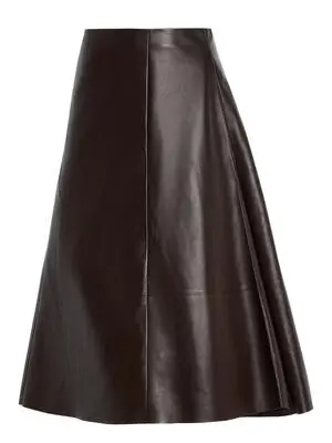 THE ROW Hedora Nappa Leather Midi Skirt - Brown