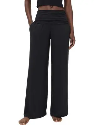 Lunya Soft Modal Rib Fold Over Pants - Black