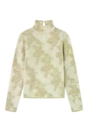 GANNI Flower Jacquard Mockneck Sweater - Green