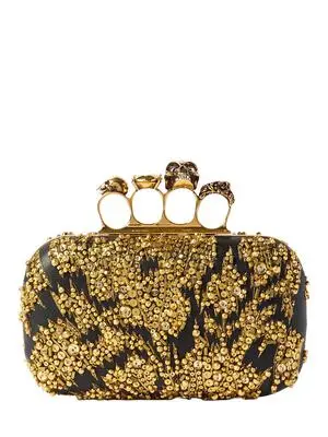 Alexander McQueen Skull Four Ring Embellished Leather Clutch - Gold