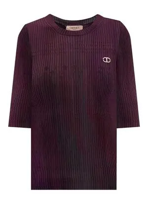 TWINSET Ribbed Knit Jumper With Logo Plaque - Red