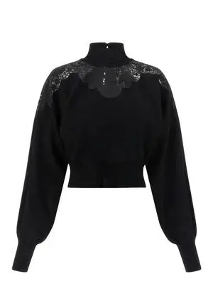 TWINSET Lace Insert High-neck Sweater - Black