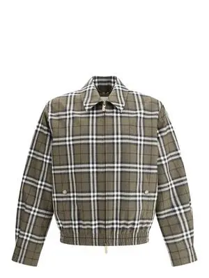 Burberry Check Pattern Wool Harrington Jacket - Green