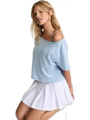 Pink Slouchy Cropped Sleepshirt - Blue