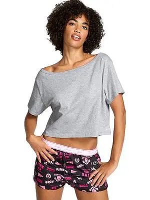 Pink Slouchy Cropped Sleepshirt - Grey