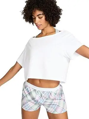 Pink Slouchy Cropped Sleepshirt - White,ivory
