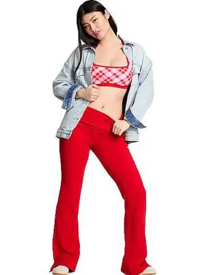 Pink Campus Fleece™ Foldover Flare Sweatpants - Red
