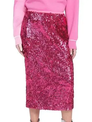 ELLE COLLECTION Sequin Embellished Midi Pencil Skirt - Bright Pink