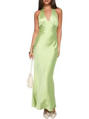 Princess Polly Gloriana Satin Halter Maxi Dress - Green