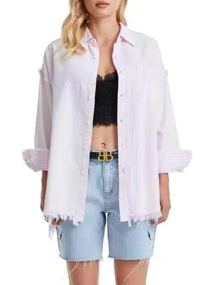 BAYEAS Fringe Cotton Shirt - Pink/white Stripe