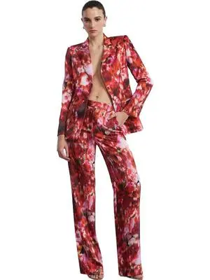 Bcbgmaxazria Washed Floral Twill Pant - Washed Rose Chili Pepper Print