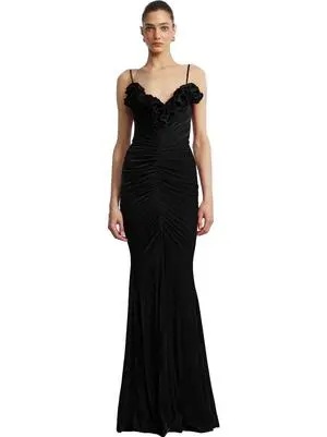 Bcbgmaxazria Ruffle Velvet Gown - Black