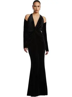 Bcbgmaxazria Long Sleeve Halter Velvet Gown - Black