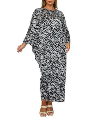 L I V D Mary J Asymmetric Long Sleeve Maxi Dress - Grey Black