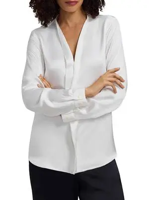 Foxcroft Rosale Ruffle Placket Button-up Shirt - Ecru