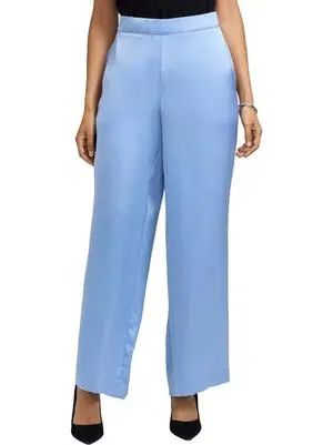 Foxcroft Hostess Satin Pull-on Pants - Bel Air Blue