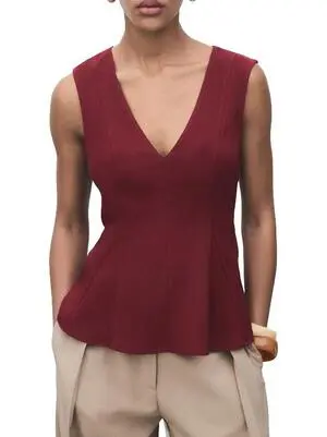 Mango Sleeveless Peplum Top - Burgundy