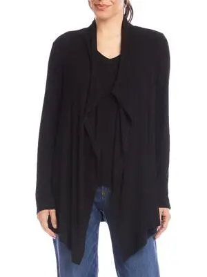 Karen Kane Rib Draped Open Front Cardigan - Black