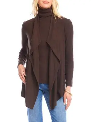 Karen Kane Rib Draped Open Front Cardigan - Brown