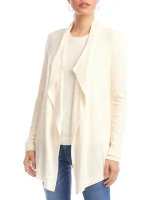 Karen Kane Rib Draped Open Front Cardigan - Dark Cream