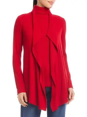 Karen Kane Rib Draped Open Front Cardigan - Red