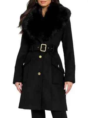 MARCIANO Alice Belted Coat With Removable Faux Fur Collar - Jblack-black