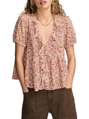 Lucky Brand Floral Pintuck Cotton Top - Pink Floral