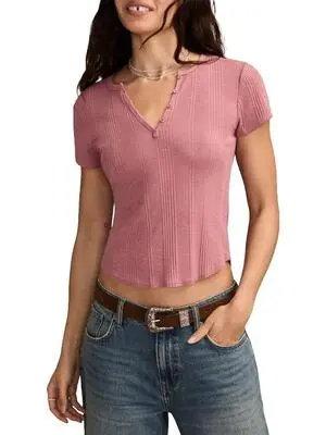 Lucky Brand Ribbed Cotton Blend Henley Top Mesa Rose