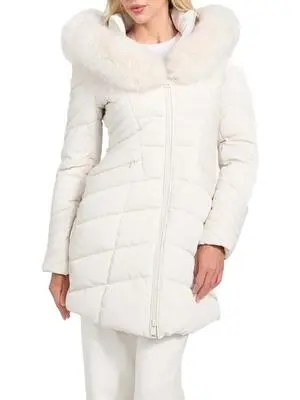 Guess Mixed Media Puffer Coat - White