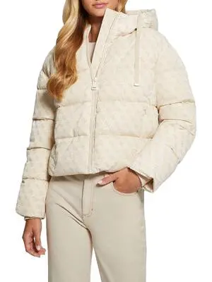 Guess Logo Puffer Coat Beige