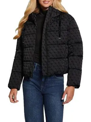 Guess Logo Puffer Coat Black