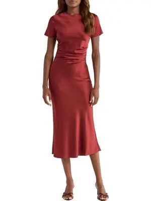 Staud Marcel Stretch Silk Midi Dress - Sangria