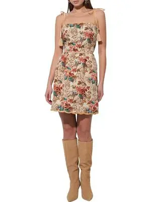 Adelyn Rae Cindy Floral Tapestry Mini Dress - Beige