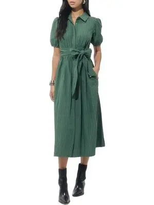 Adelyn Rae Striped Shirtdress With Sash - Olive