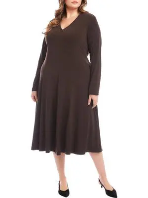 Karen Kane Kate Long Sleeve Travel Jersey Midi Dress - Brown