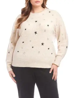 Karen Kane Embroidered Star Pullover - Oatmeal