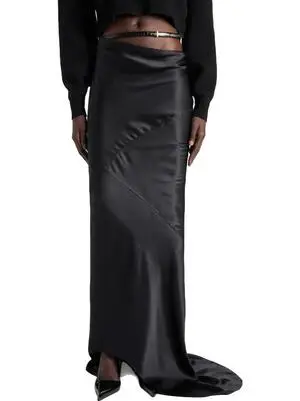 TOM FORD Bias Cut Silk Satin Maxi Skirt With Belt - Black