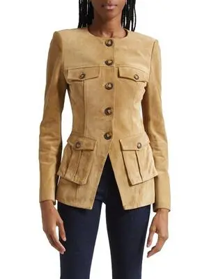 Veronica Beard Orrin Suede Cargo Jacket - Desert Khaki