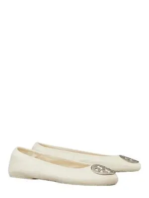 Tory Burch Reva Travel Ballet Flat Light Cream/silver
