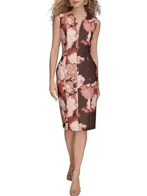 Donna Karan New York Floral Print Sleeveless Sheath Dress - Choc Plum