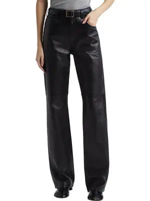 NILI LOTAN Joan Straight-leg Leather Pants - Black
