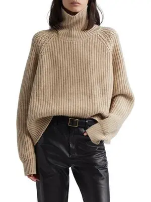 NILI LOTAN Amaya Fisherman Knit Cashmere Turtleneck Sweater - Taupe