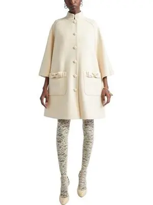 Valentino Garavani Bow Trim Wool & Cashmere Coat - Nude