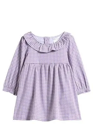 TINY TRIBE Check Long Sleeve Frill Neck Dress - Lilac